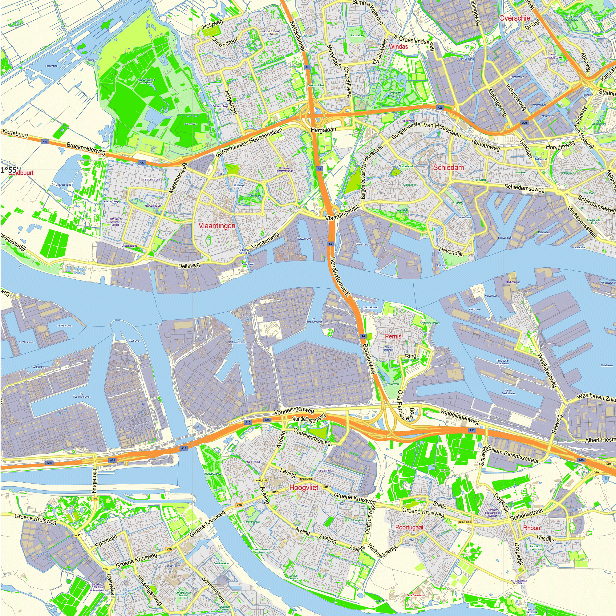 Rotterdam Netherlands editable layered PDF Vector Map – Maps in Vector ...