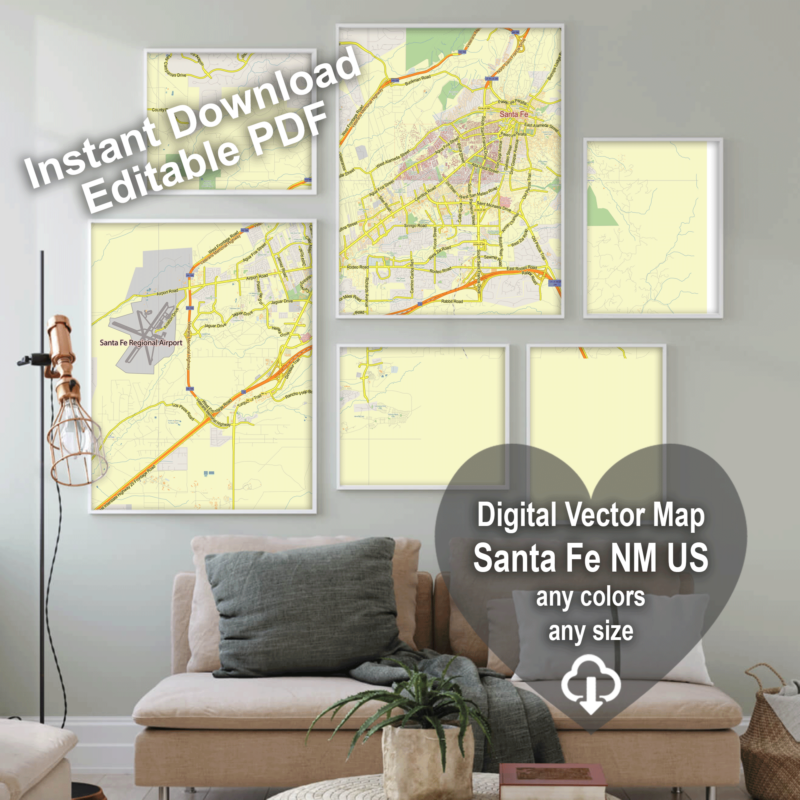 Santa Fe New Mexico US editable layered PDF Vector Map – Maps in Vector ...