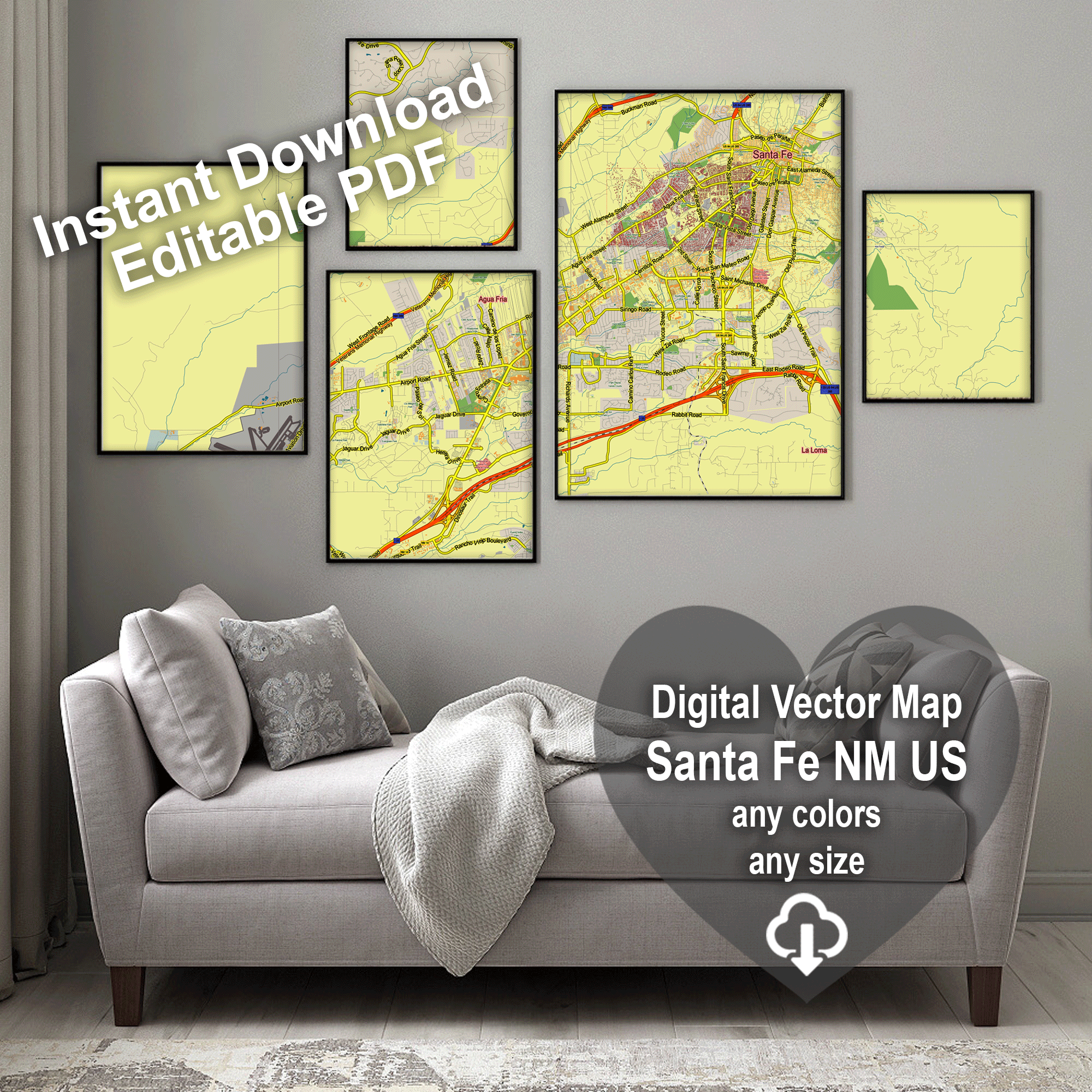 Santa Fe New Mexico US editable layered PDF Vector Map – Maps in Vector ...