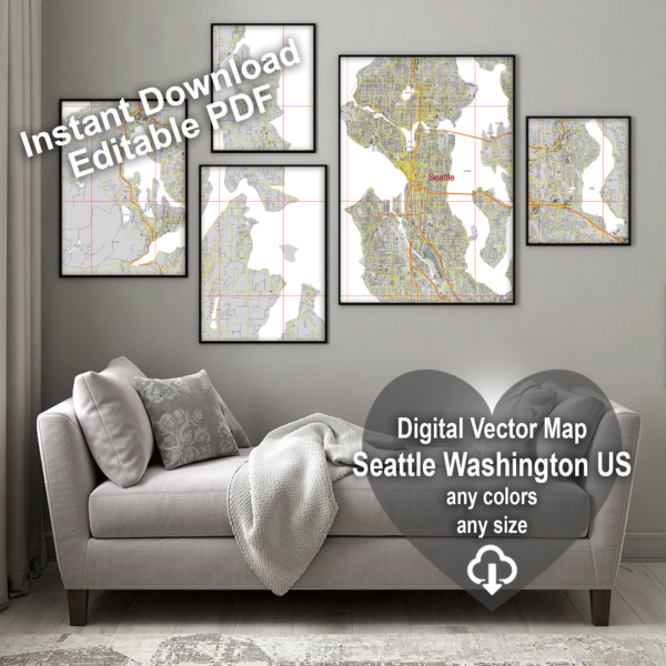 Seattle Washington US Map Vector City Plan Low Detailed (simple white ...
