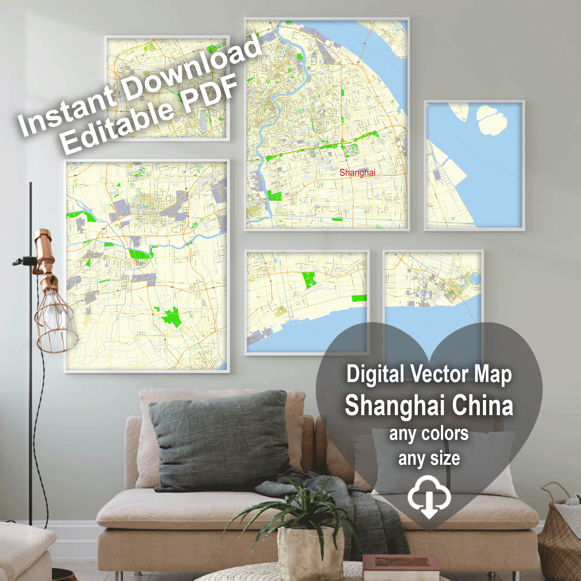 Shanghai China editable layered PDF Vector Map