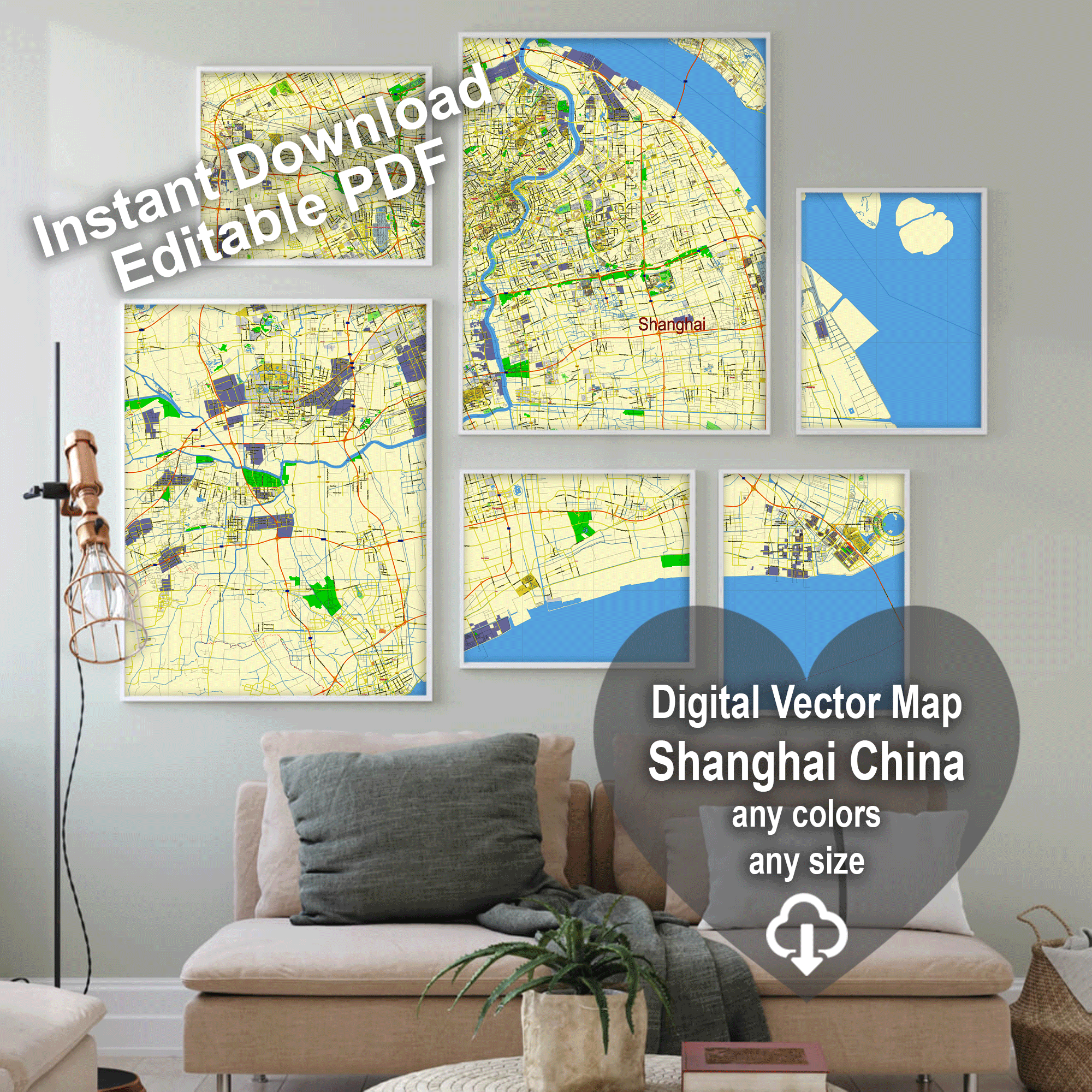 Shanghai China editable layered PDF Vector Map