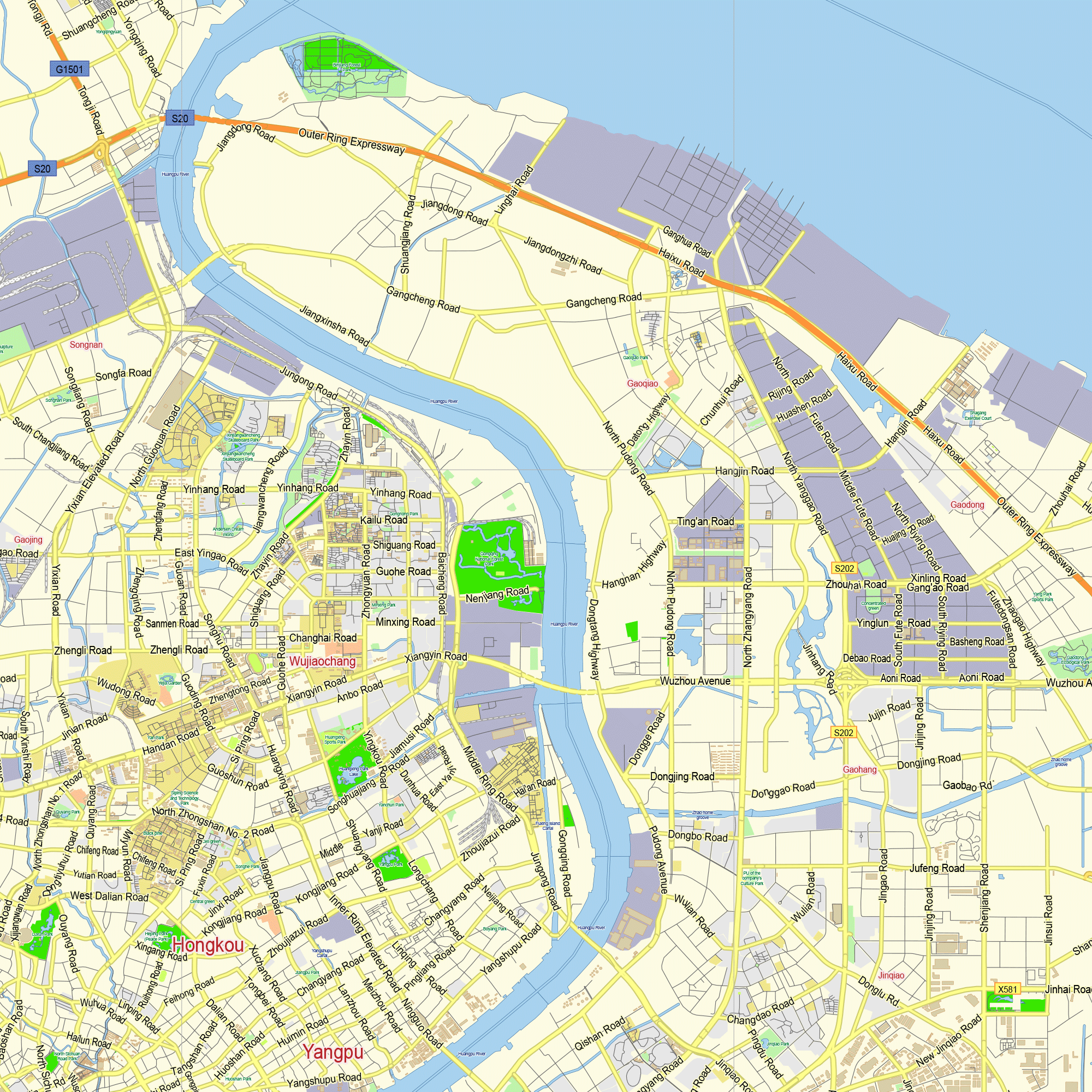 Shanghai China editable layered PDF Vector Map