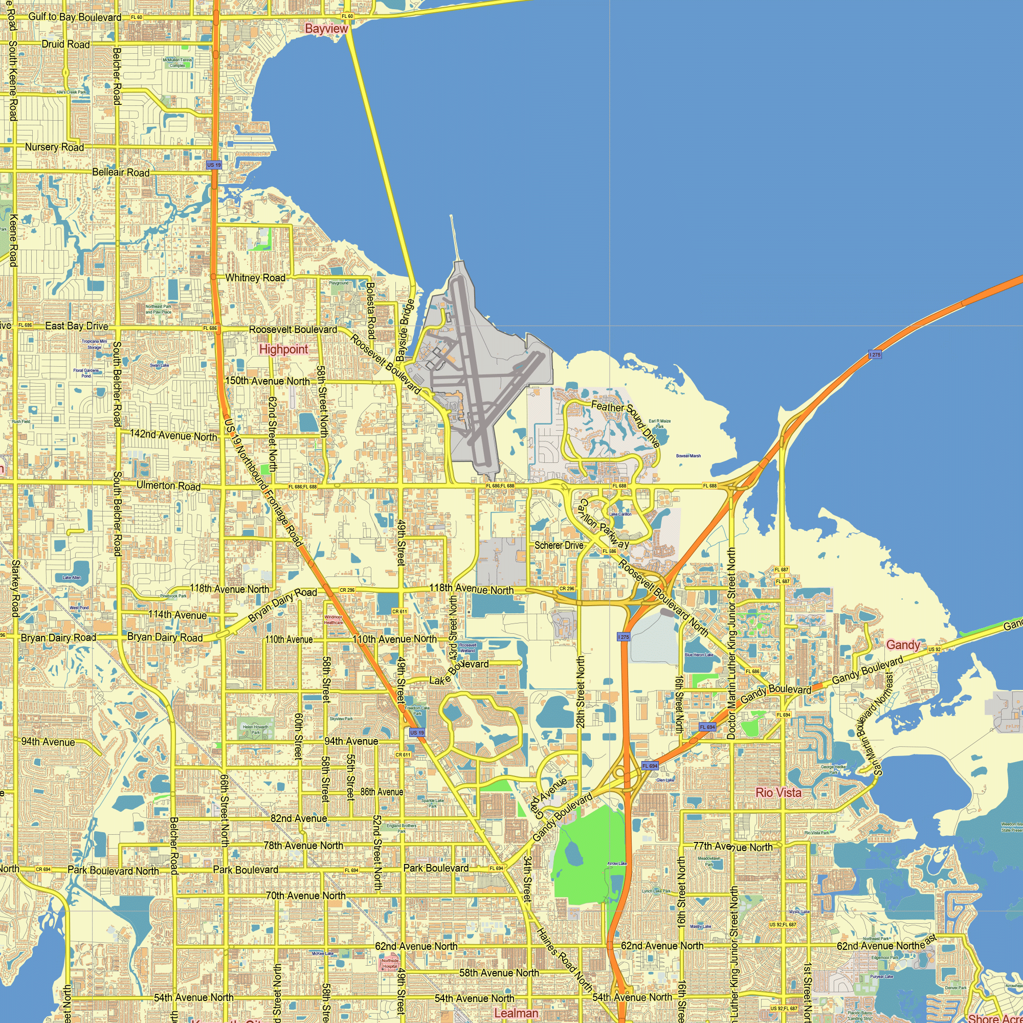 Tampa Bay Florida US editable layered PDF Vector Map – Maps in Vector ...