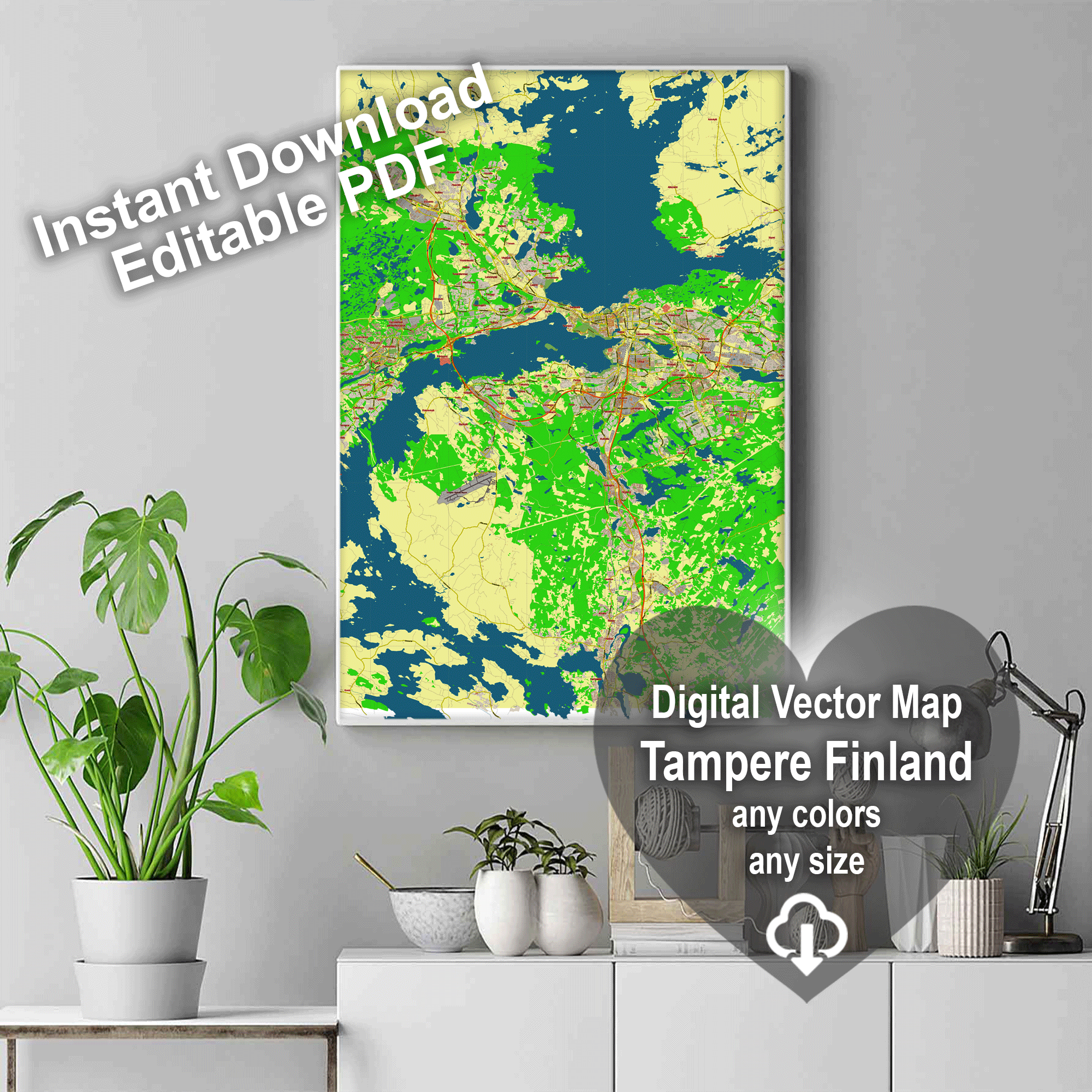 Tampere Finland editable layered PDF Vector Map – Maps in Vector ...