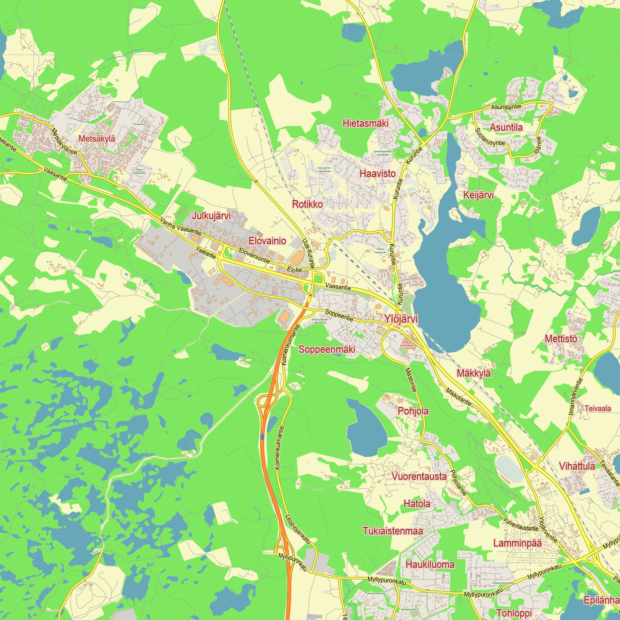 Tampere Finland editable layered PDF Vector Map