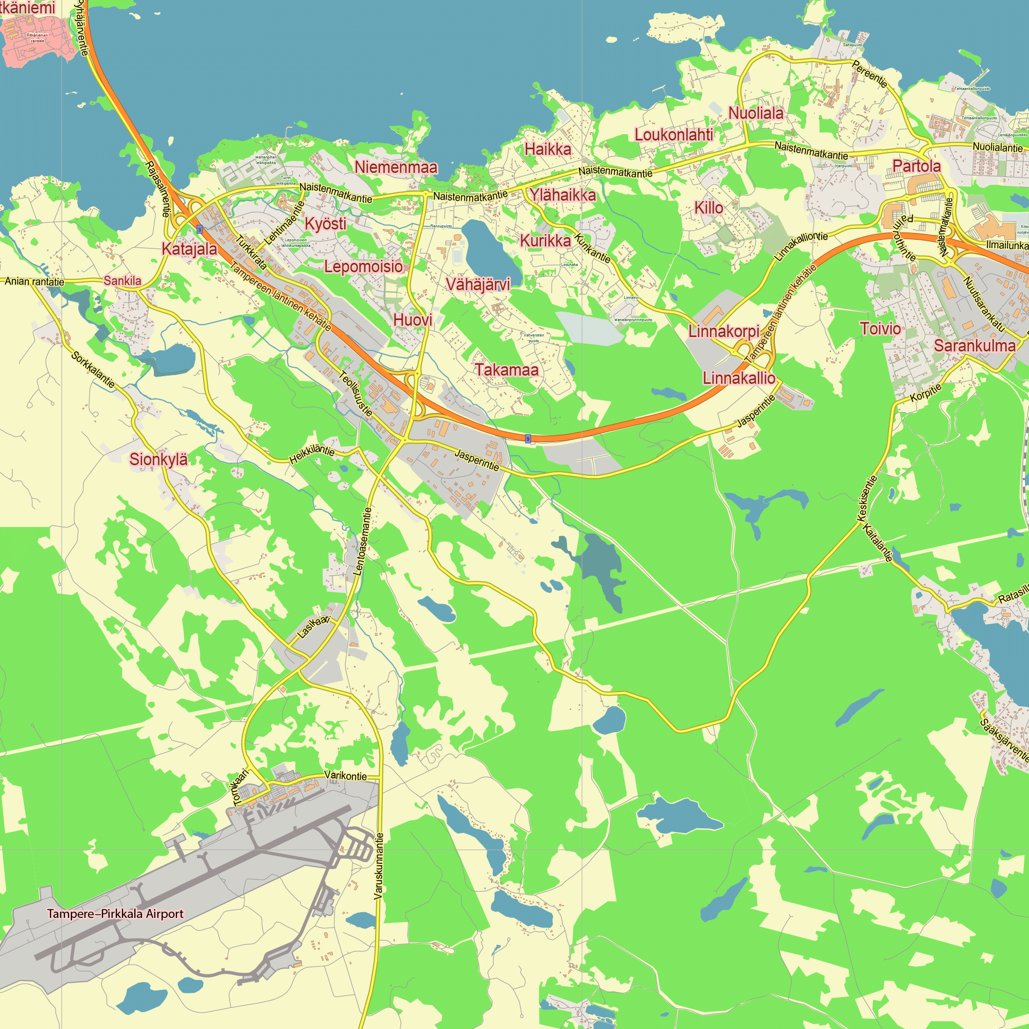 Tampere Finland editable layered PDF Vector Map