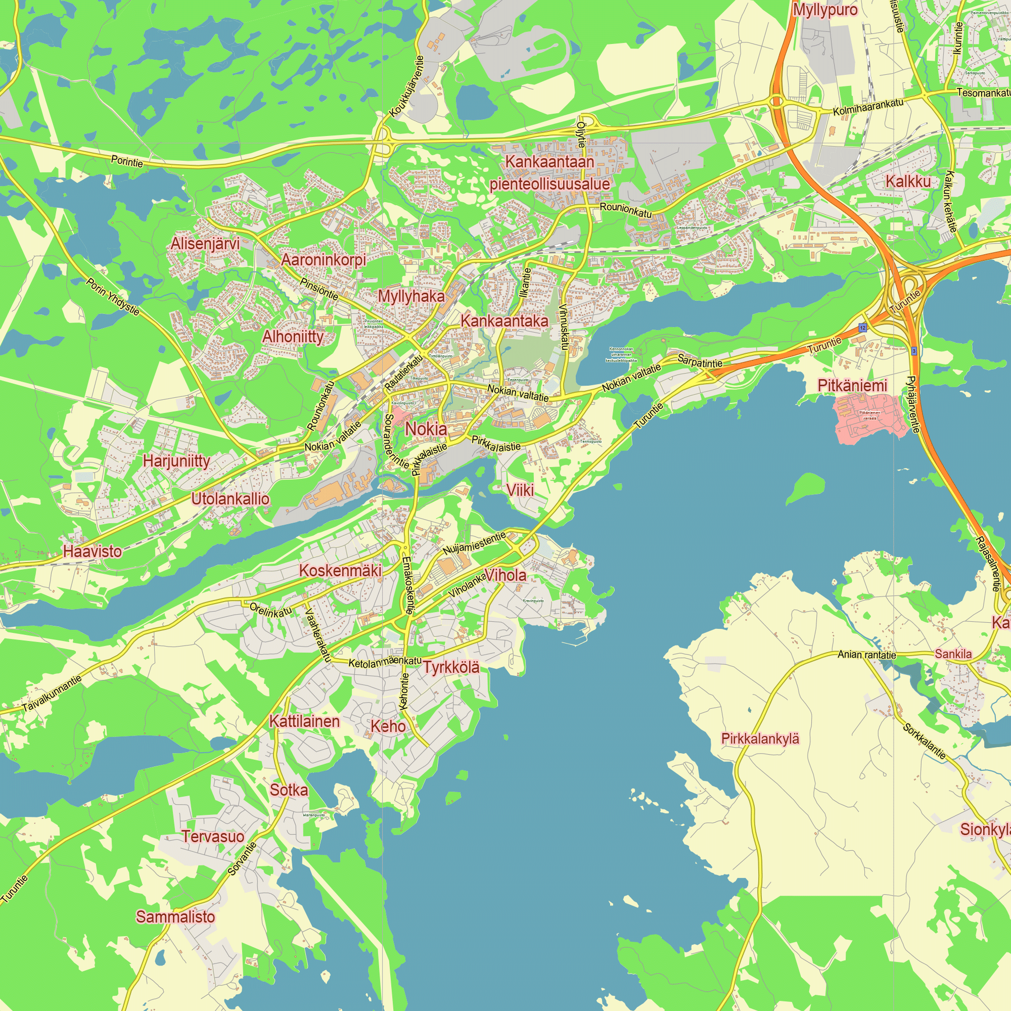 Tampere Finland editable layered PDF Vector Map