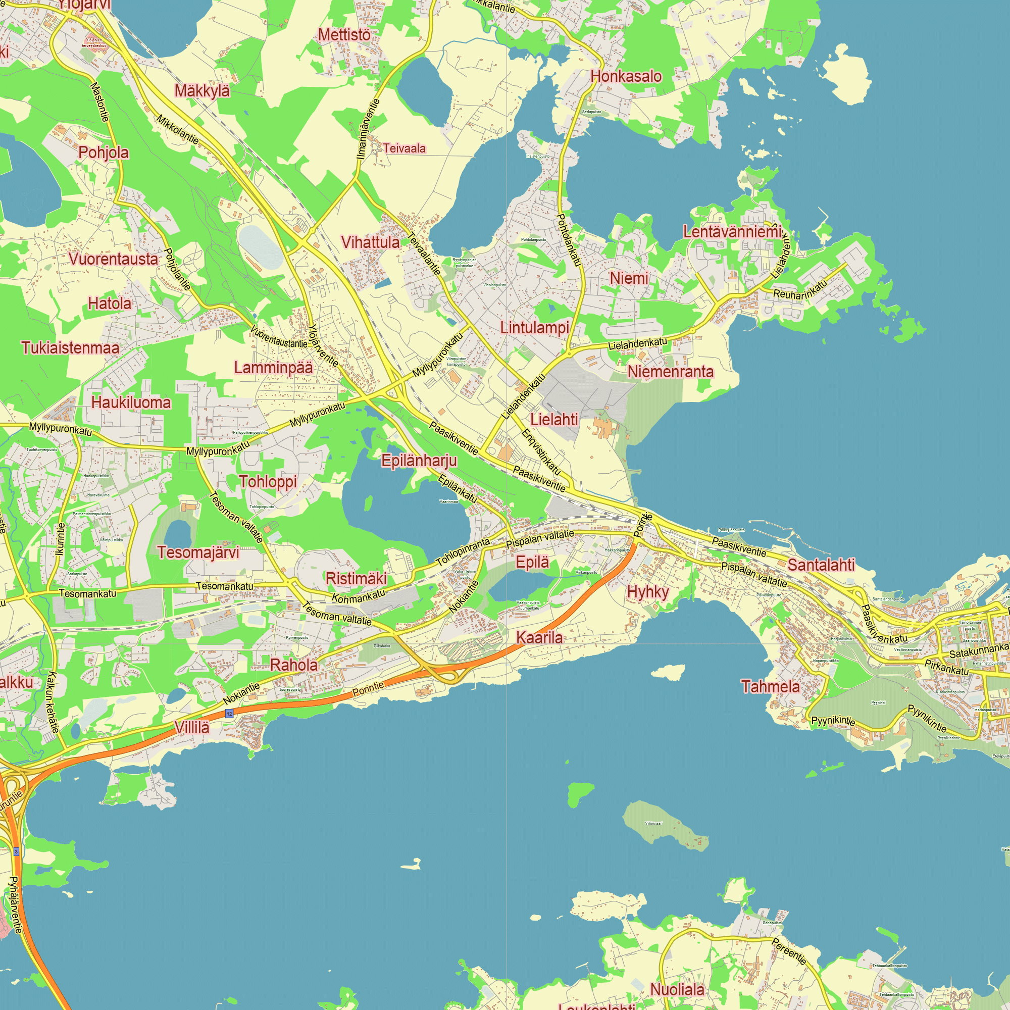 Tampere Finland editable layered PDF Vector Map
