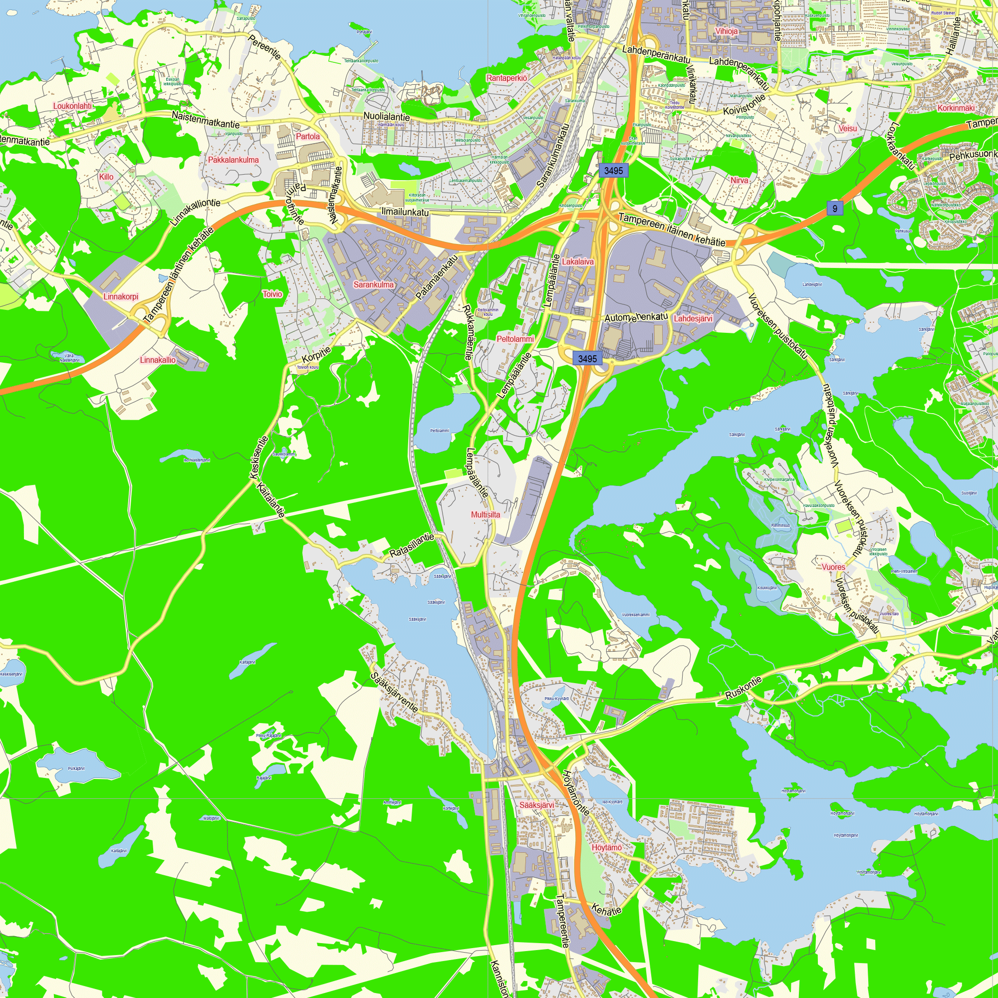 Tampere Finland editable layered PDF Vector Map Version 2 – Maps in ...
