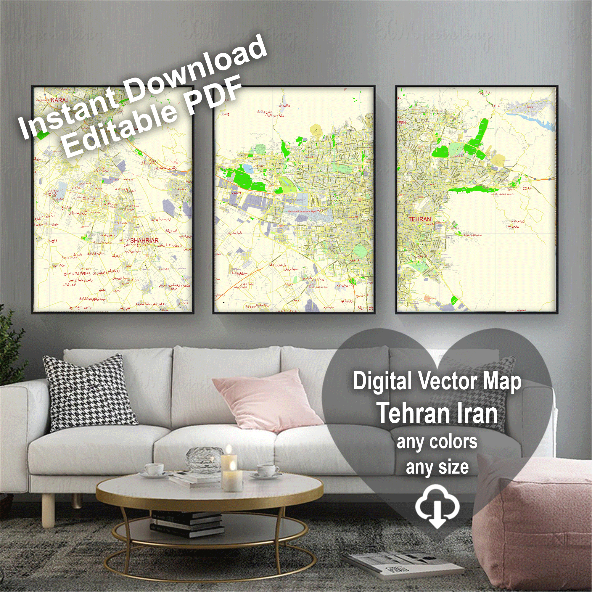 Tehran Iran editable layered PDF Vector Map – Maps in Vector: Detailed ...