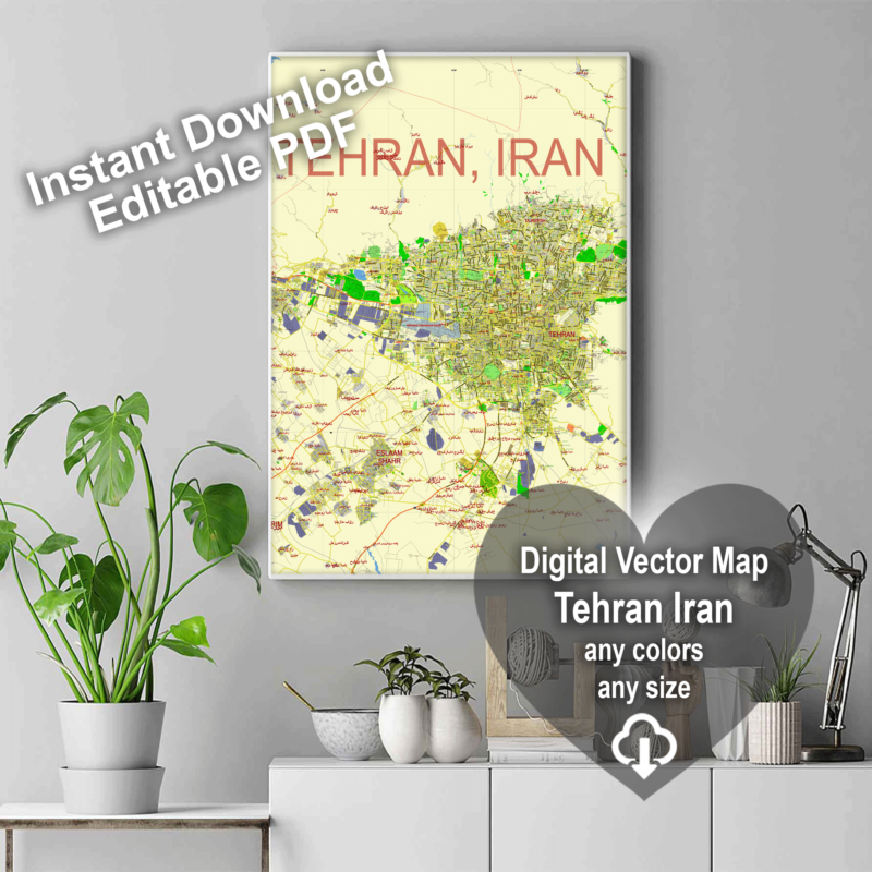 Tehran Iran editable layered PDF Vector Map – Maps in Vector: Detailed ...