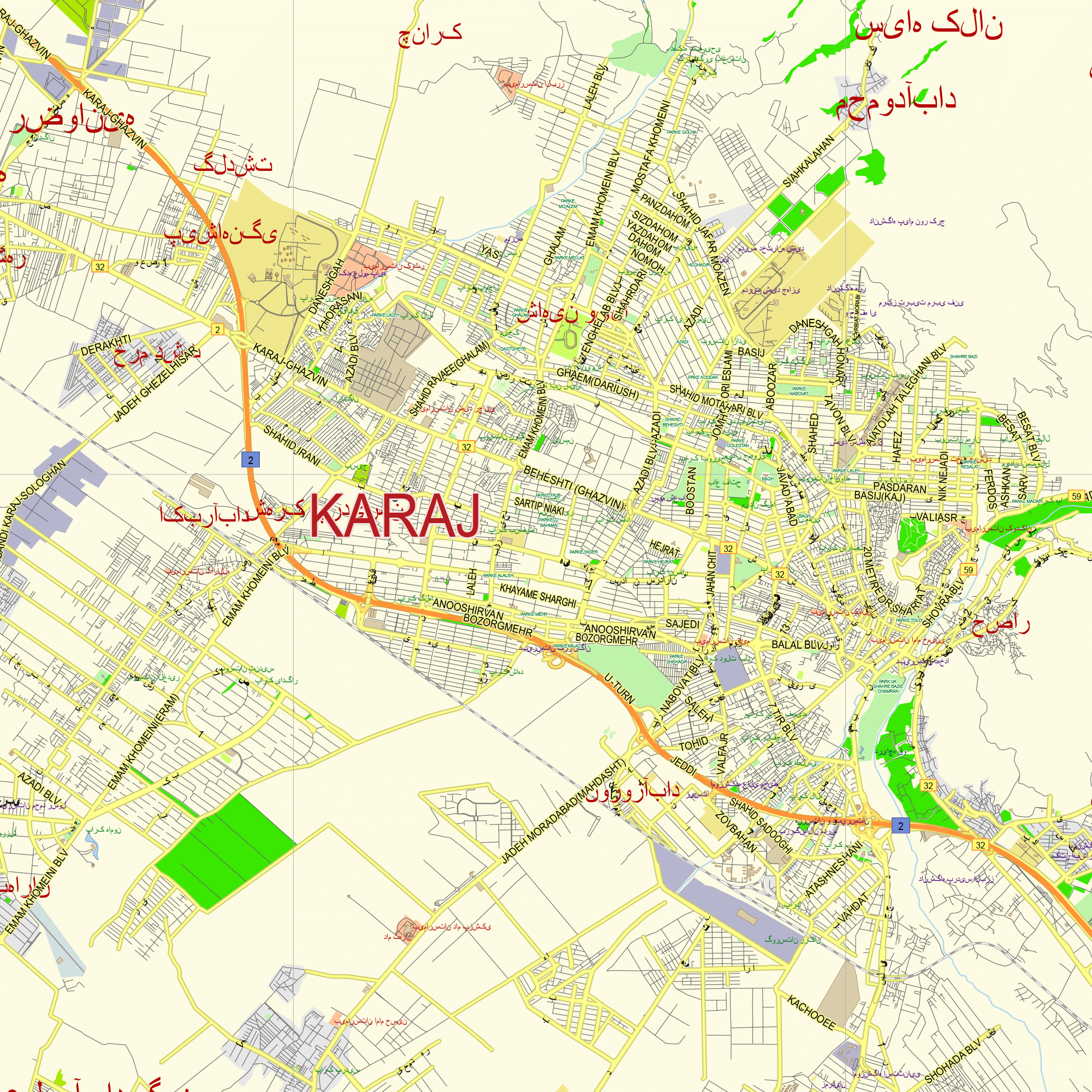 Tehran Iran editable layered PDF Vector Map – Maps in Vector: Detailed ...