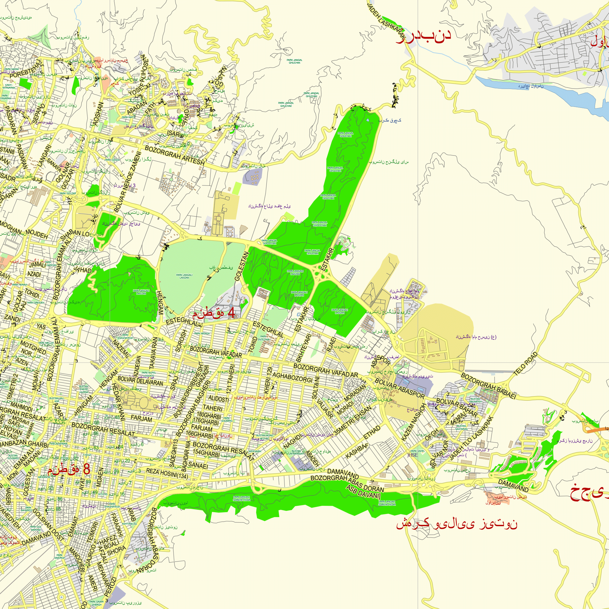 Tehran Iran editable layered PDF Vector Map – Maps in Vector: Detailed ...