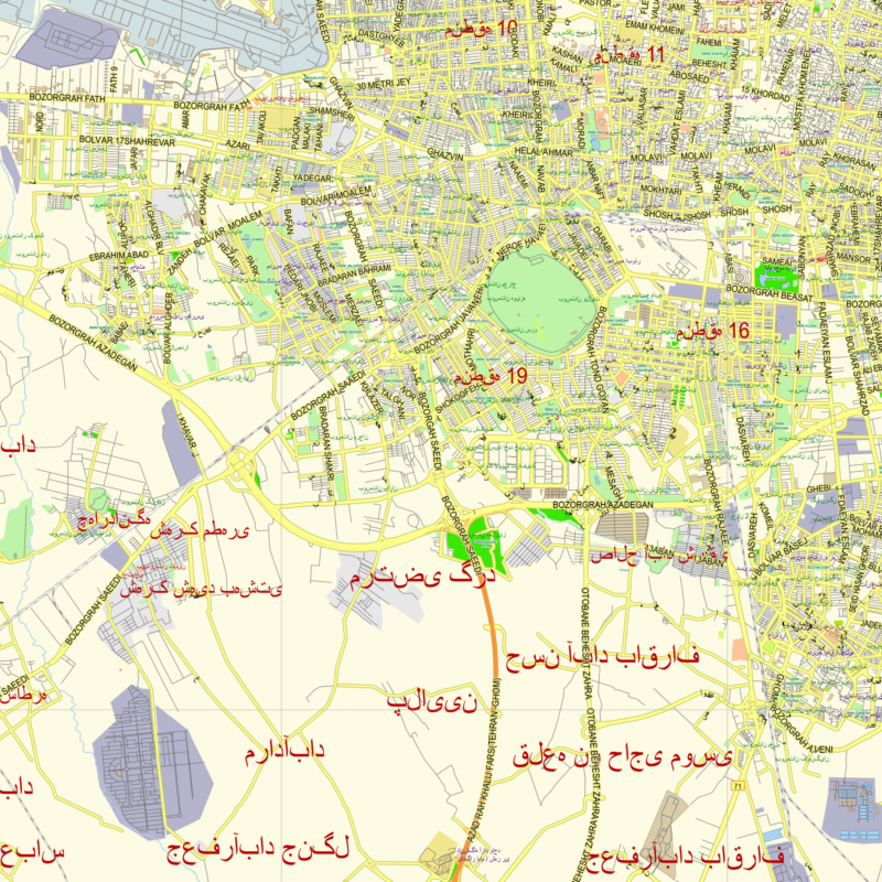 Tehran Iran editable layered PDF Vector Map – Maps in Vector: Detailed ...