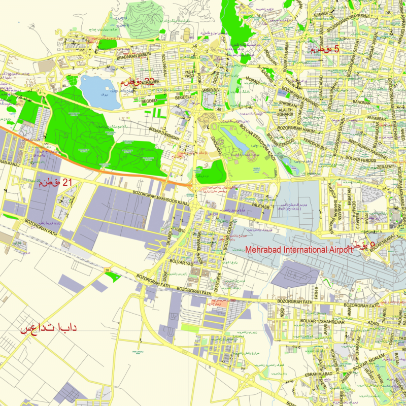 Tehran Iran editable layered PDF Vector Map – Maps in Vector: Detailed ...