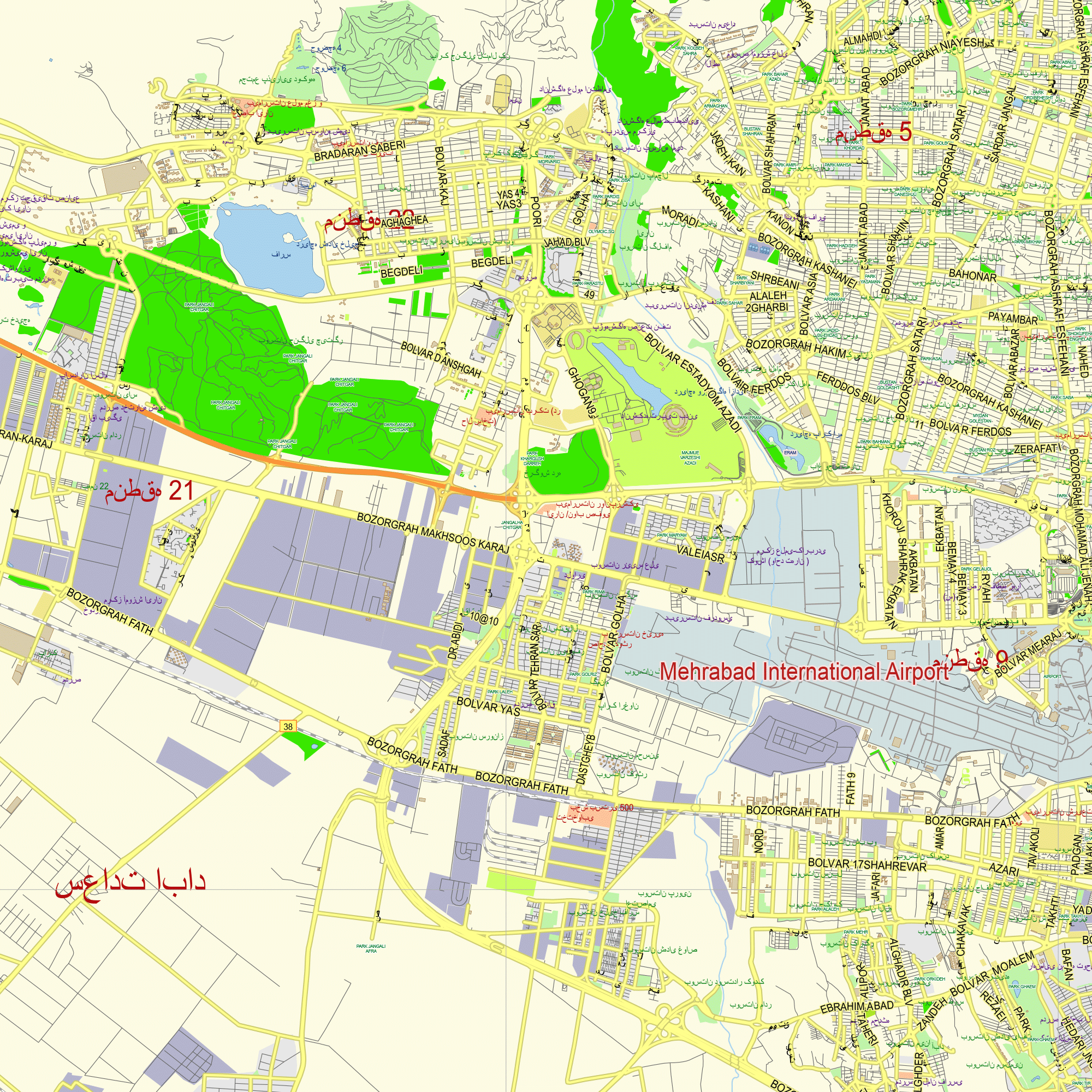 Tehran Iran editable layered PDF Vector Map – Maps in Vector: Detailed ...