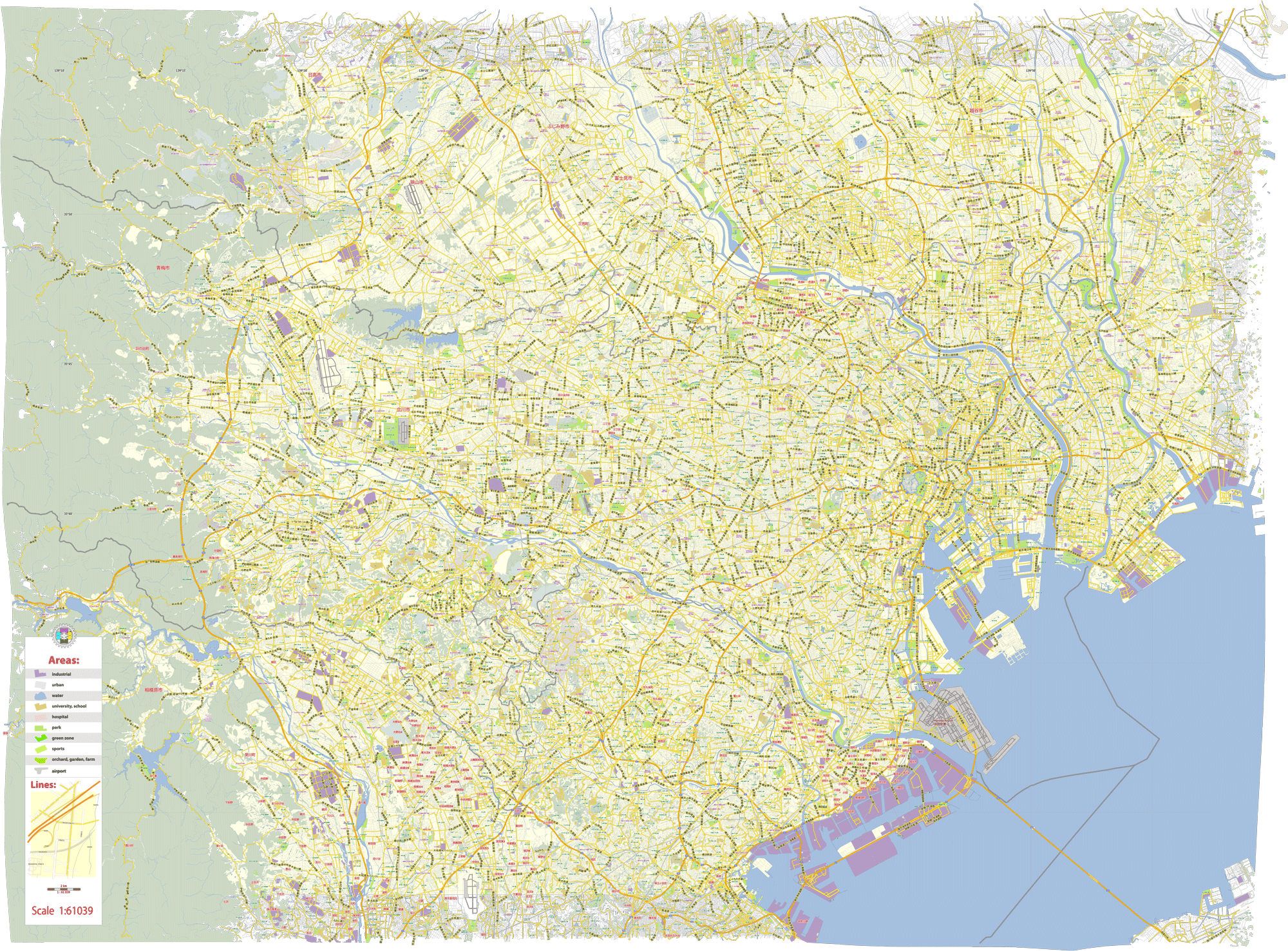 Tokyo Japan editable layered PDF Vector Map https://vectormap.net/map ...