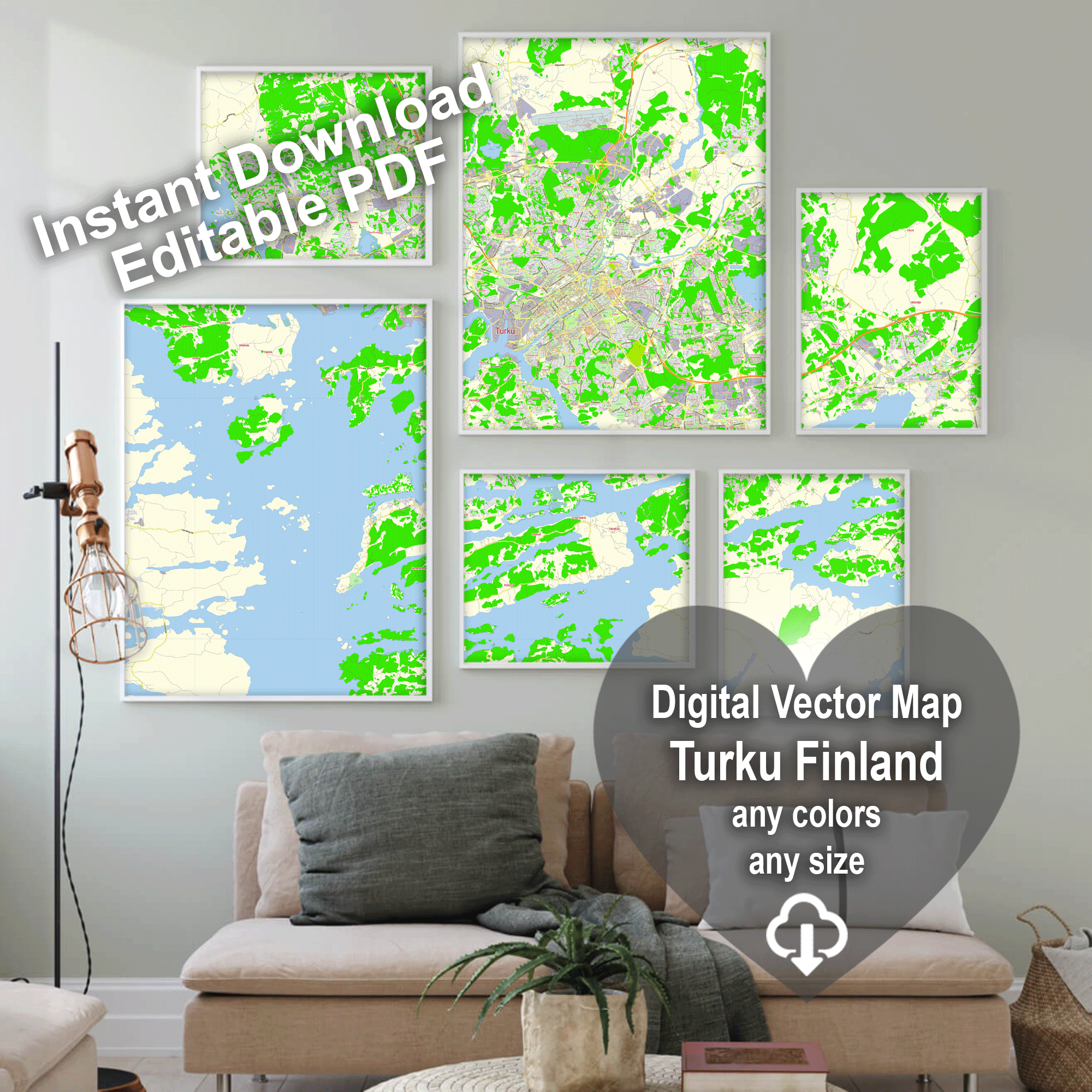 Turku Finland editable layered PDF Vector Map – Maps in Vector ...