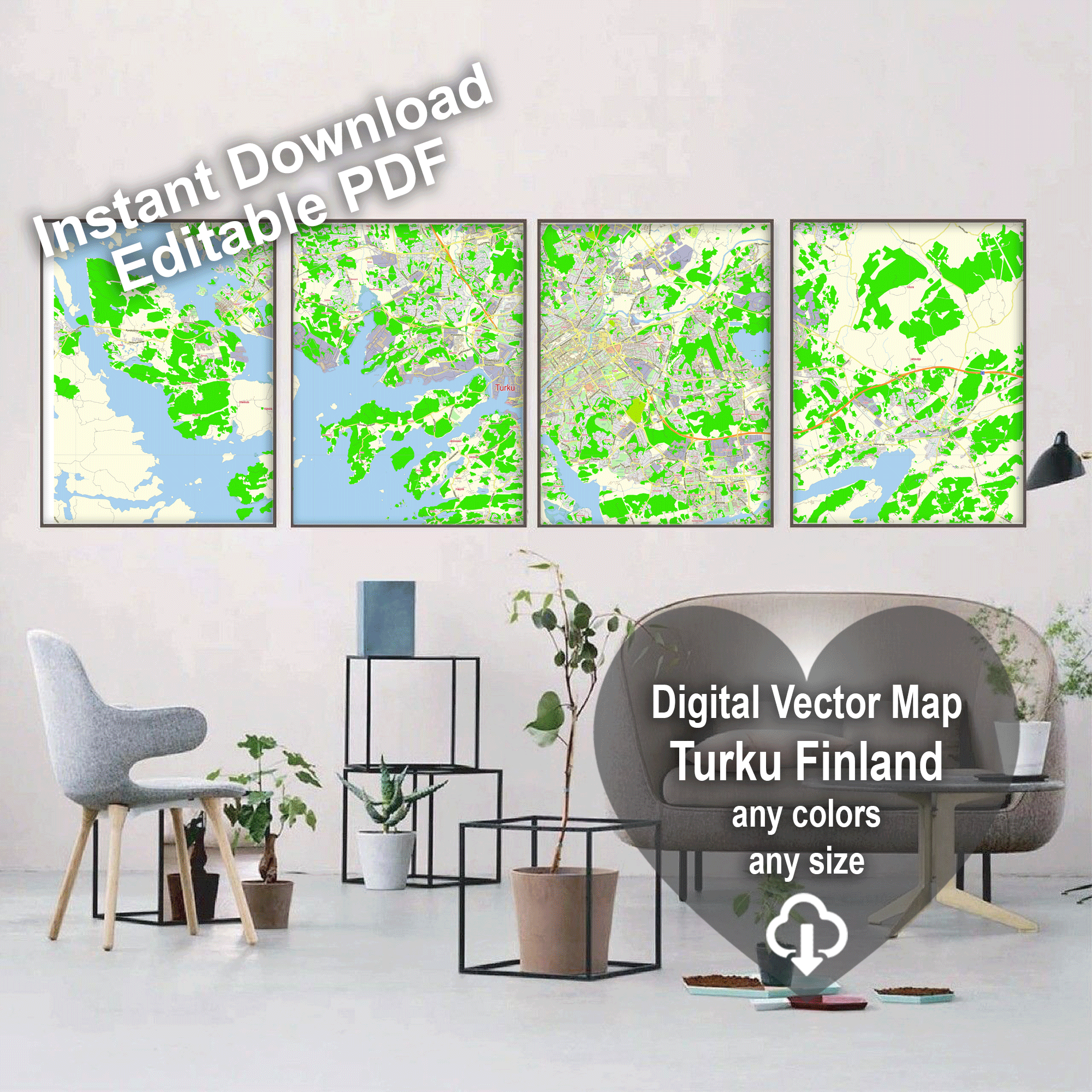 Turku Finland editable layered PDF Vector Map – Maps in Vector ...