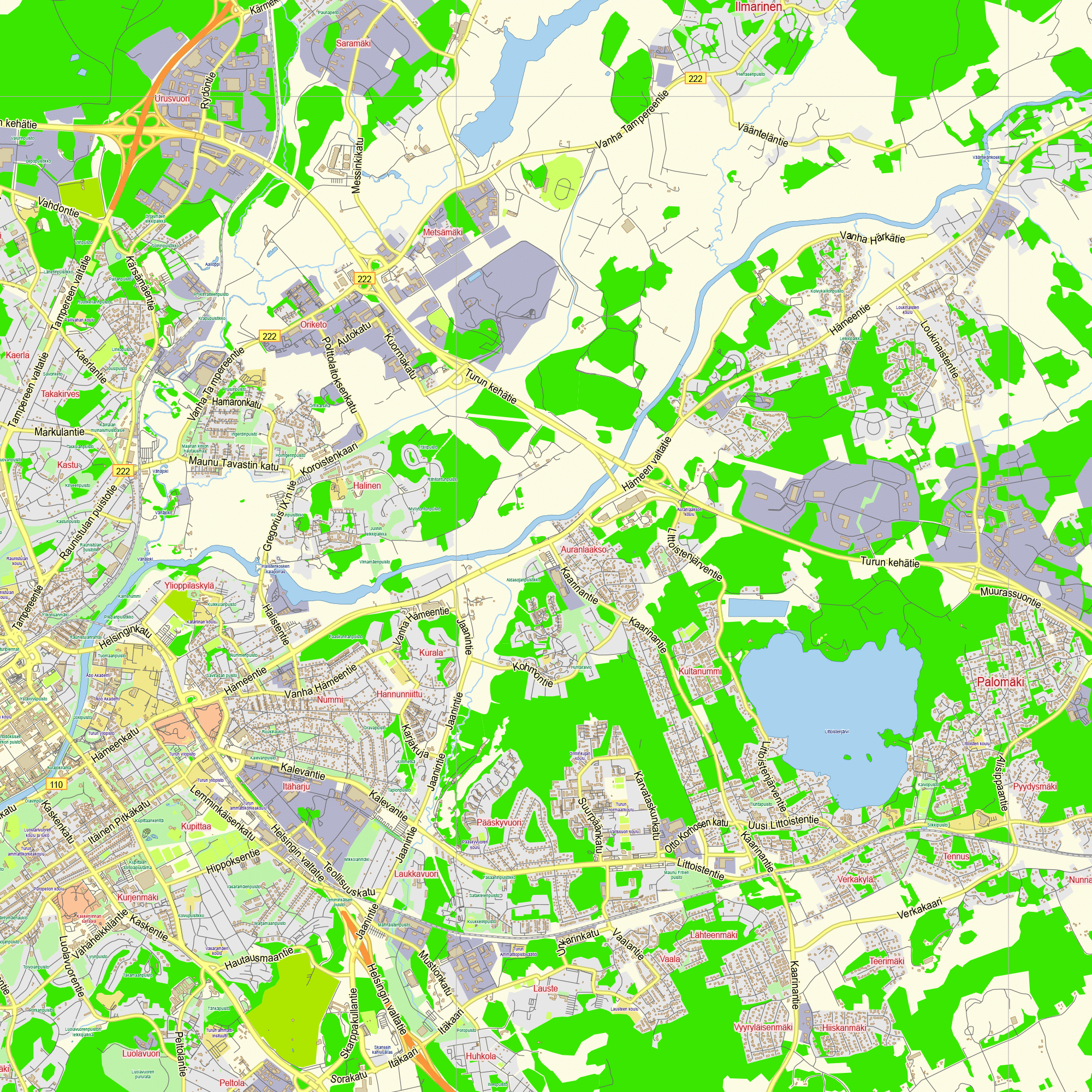 Turku Finland editable layered PDF Vector Map