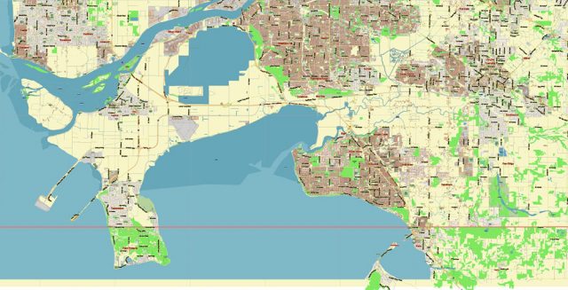 Vancouver Canada Map Vector City Plan Low Detailed (for small print ...