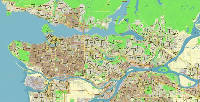 Vancouver Canada Map Vector City Plan Low Detailed (for small print ...