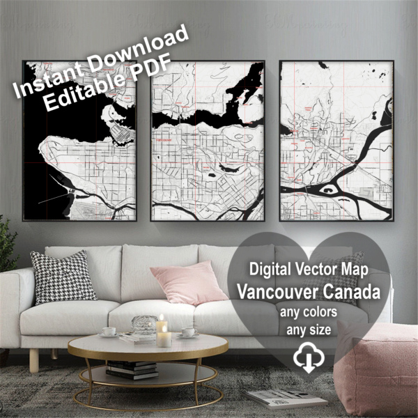 Vancouver Canada PDF Vector Map: City Plan Low Detailed (simple BLANK ...
