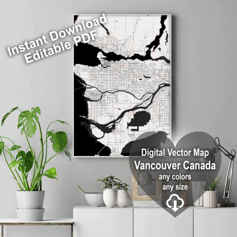 Vancouver Canada PDF Vector Map: City Plan Low Detailed (simple BLANK ...