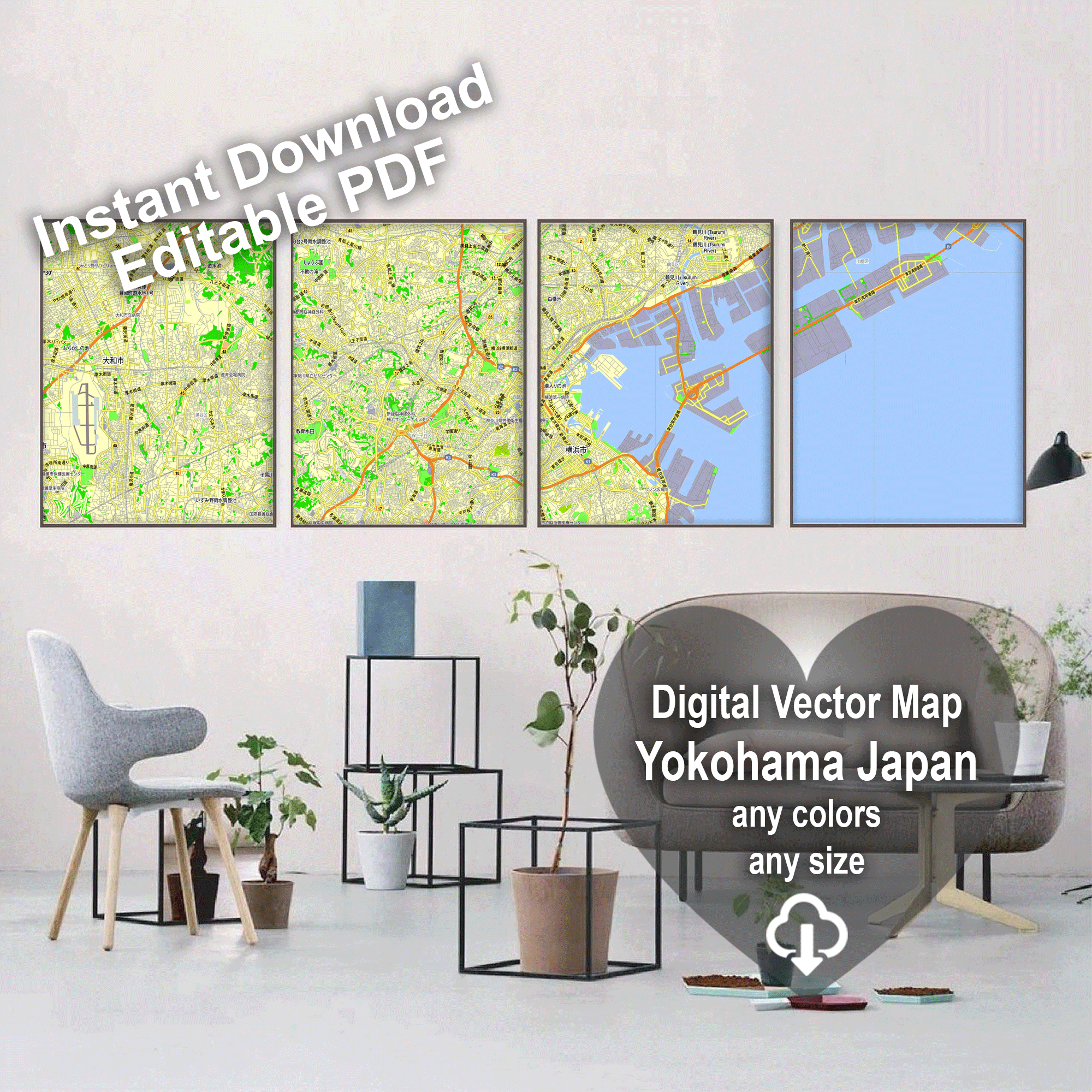 Yokohama Japan Editable Layered Pdf Vector Map