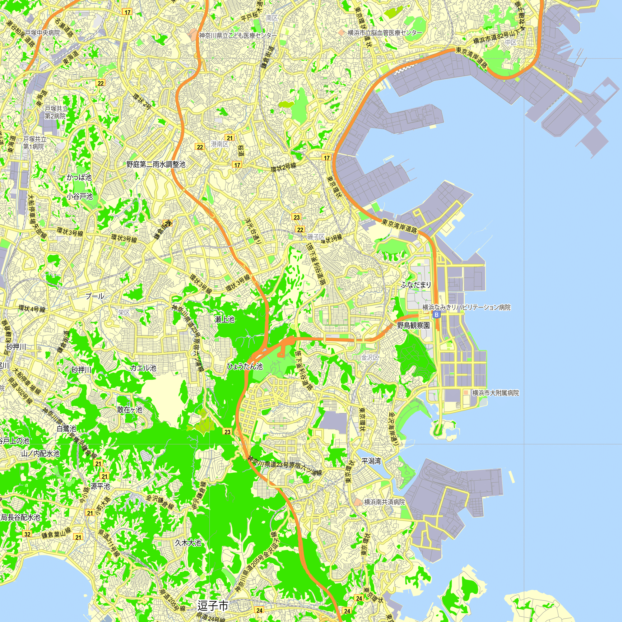 Yokohama Japan editable layered PDF Vector Map – Maps in Vector ...