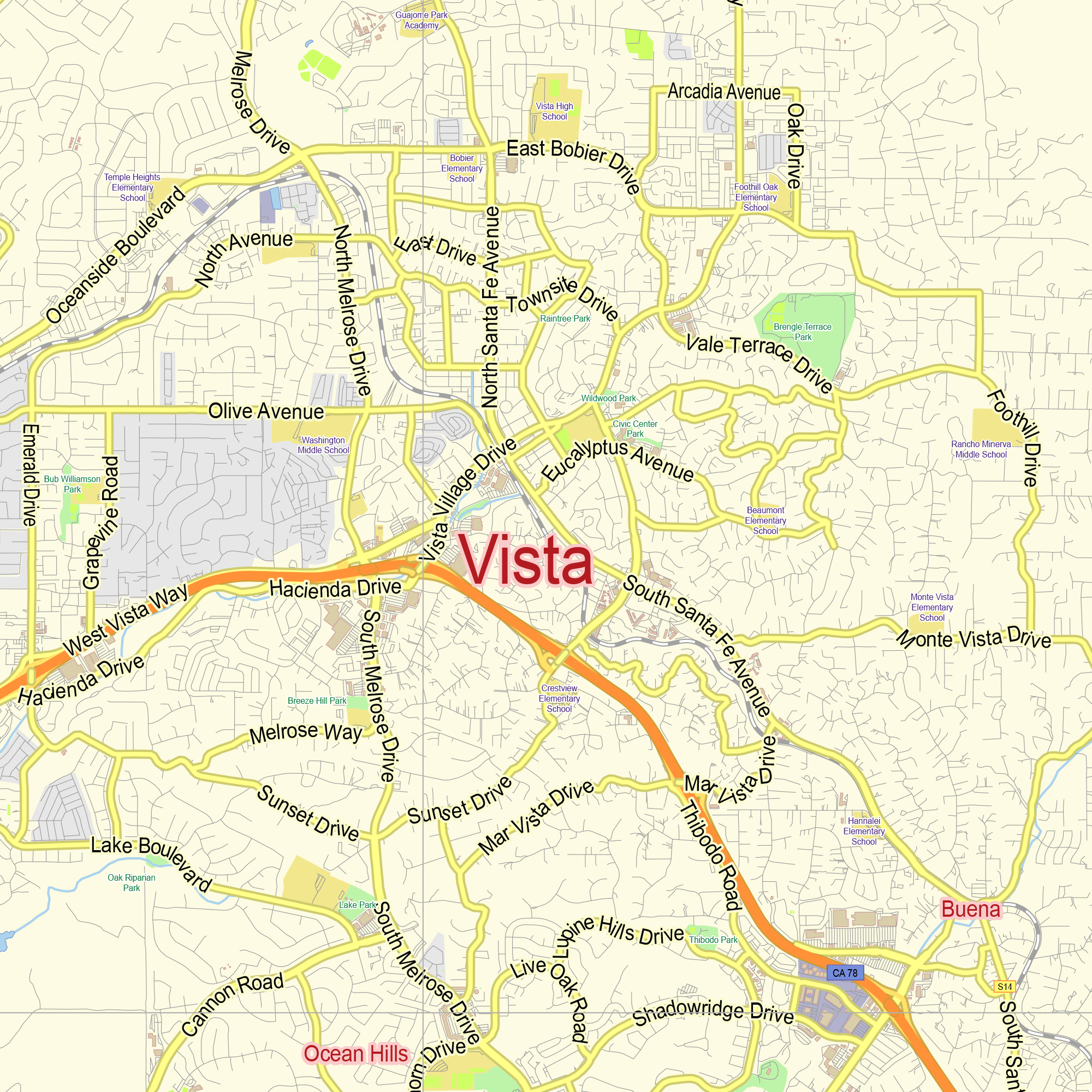 Vista California US editable layered PDF Vector Map – Maps in Vector ...