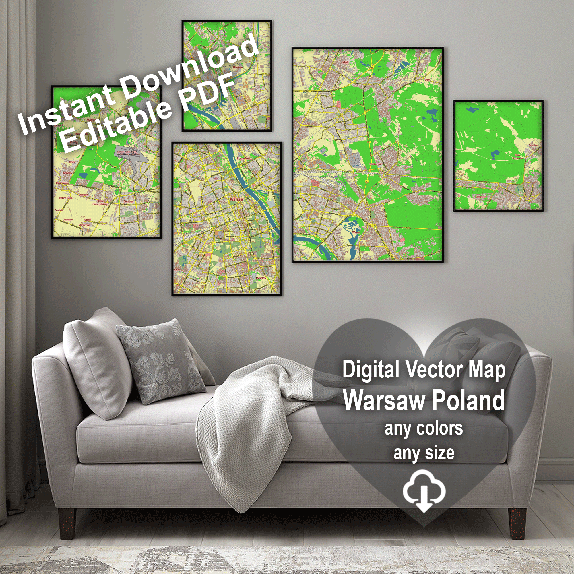 Warsaw Poland editable layered PDF Vector Map – Maps in Vector ...