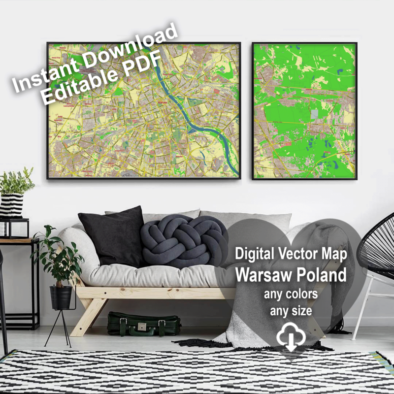 Warsaw Poland editable layered PDF Vector Map – Maps in Vector ...
