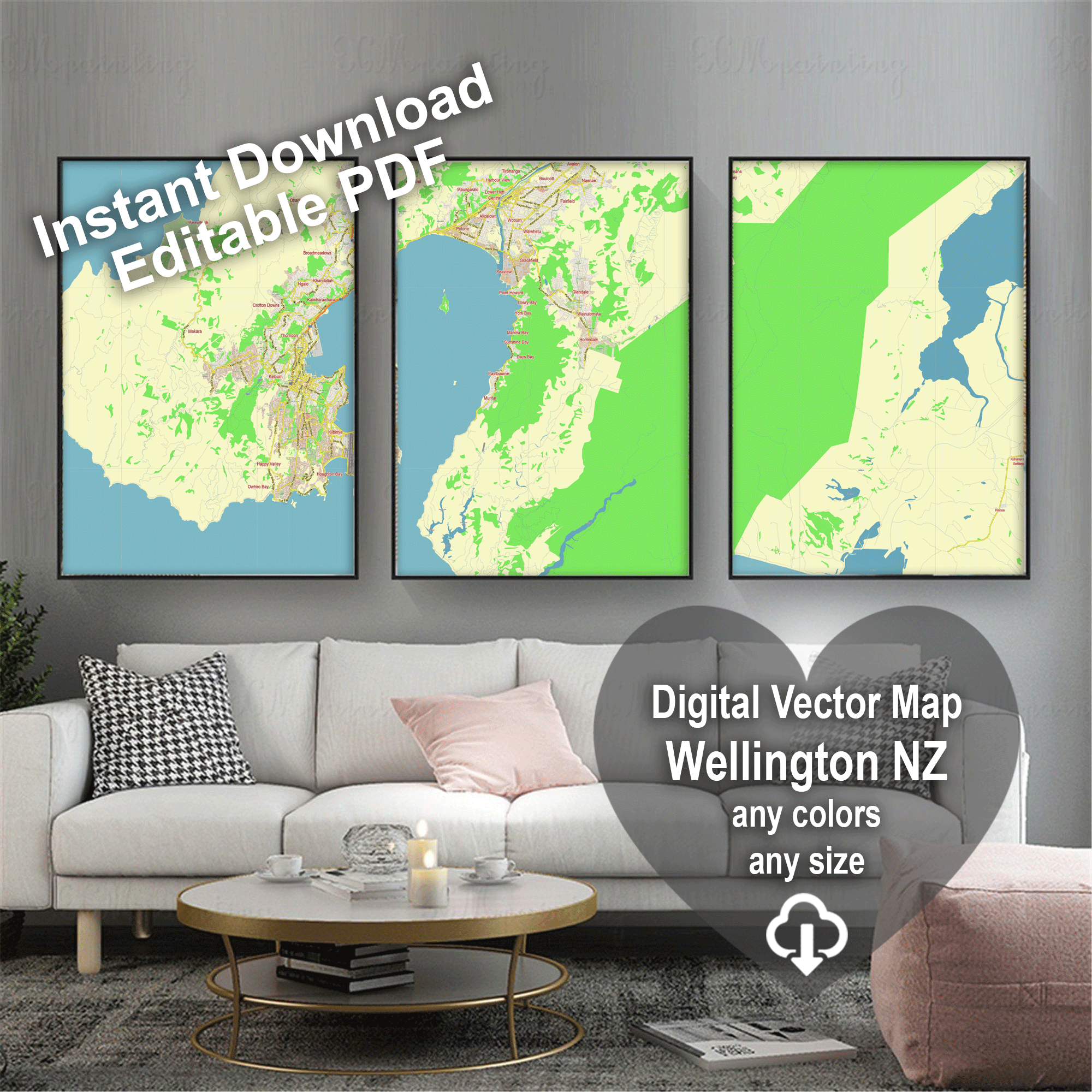 Wellington New Zealand editable layered PDF Vector Map Version 2 – Maps ...