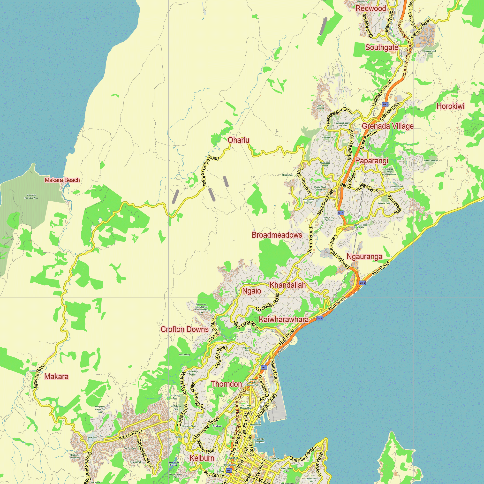 Wellington New Zealand editable layered PDF Vector Map Version 2 – Maps ...