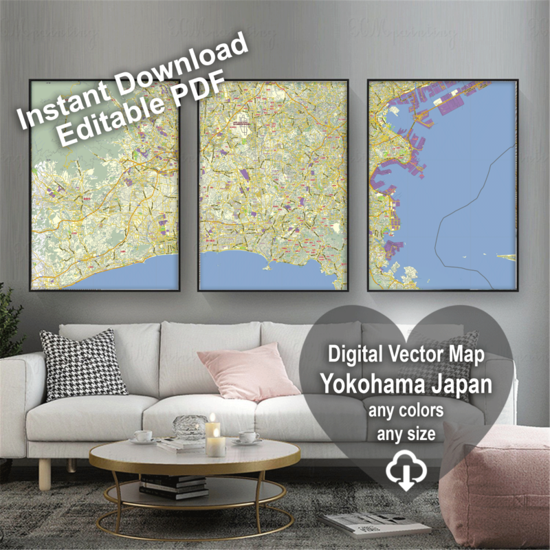 Yokohama Japan Editable Layered Pdf Vector Map Version 2