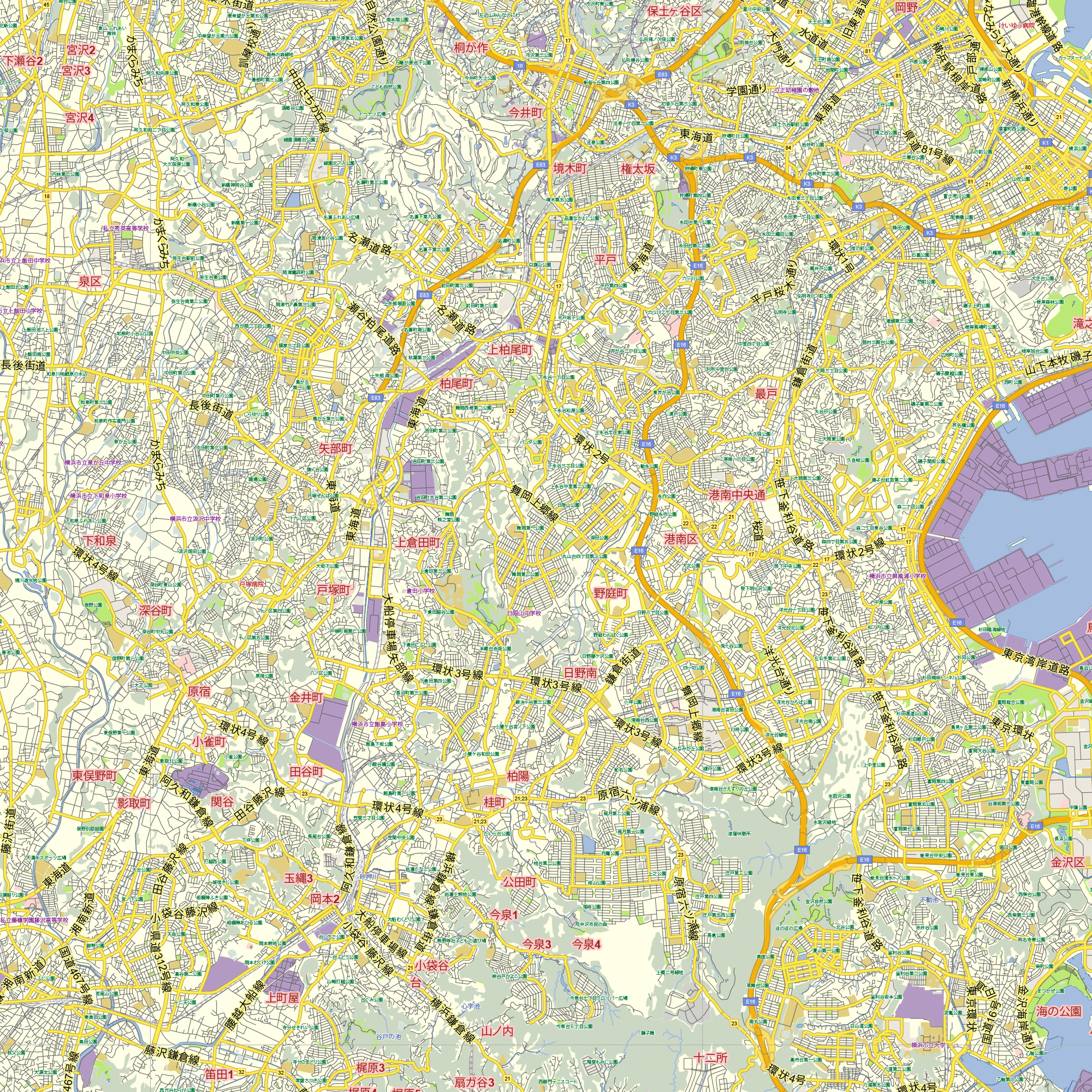 Yokohama Japan Editable Layered Pdf Vector Map Version 2