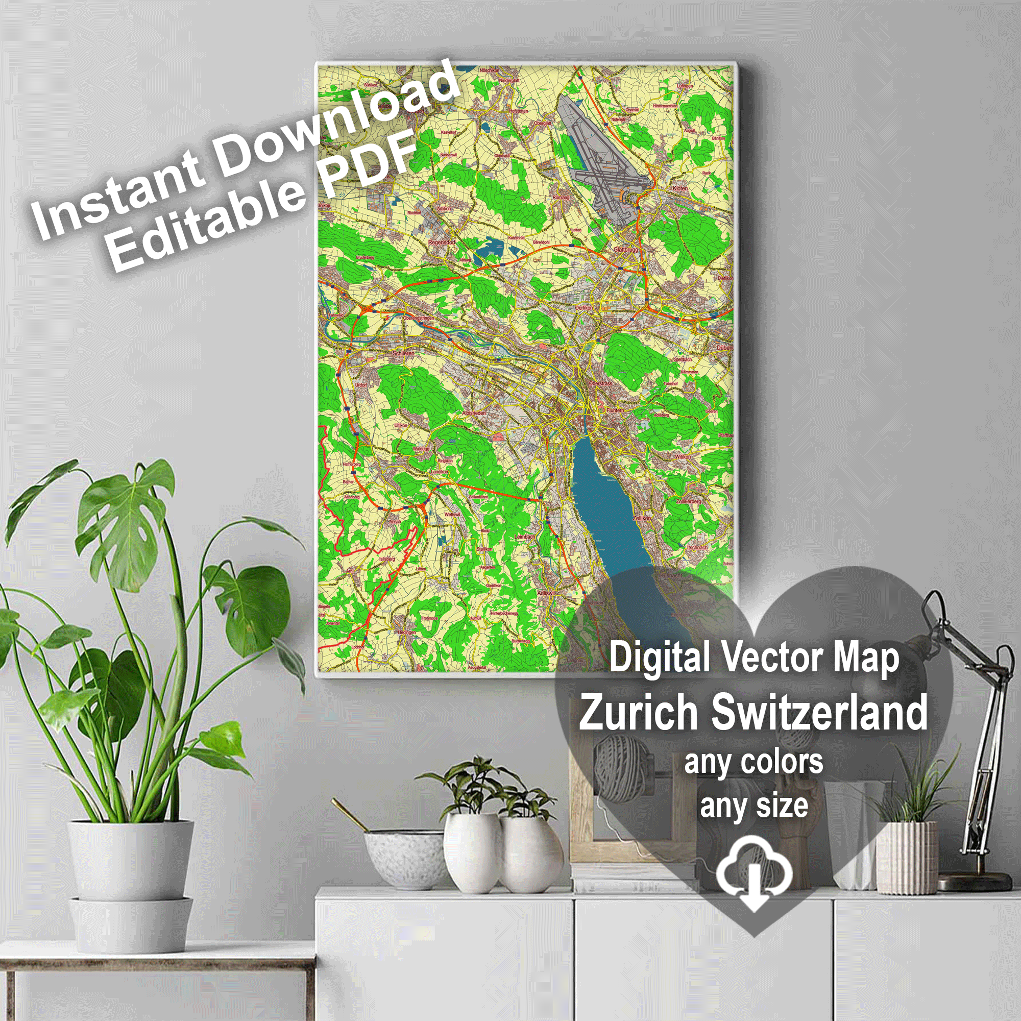 Zurich Switzerland editable layered PDF Vector Map – Maps in Vector ...