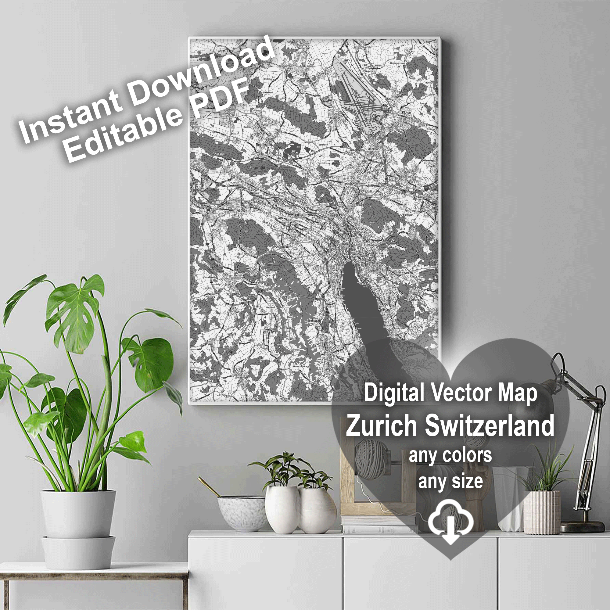 Zurich Switzerland editable layered PDF Vector Map – Maps in Vector ...