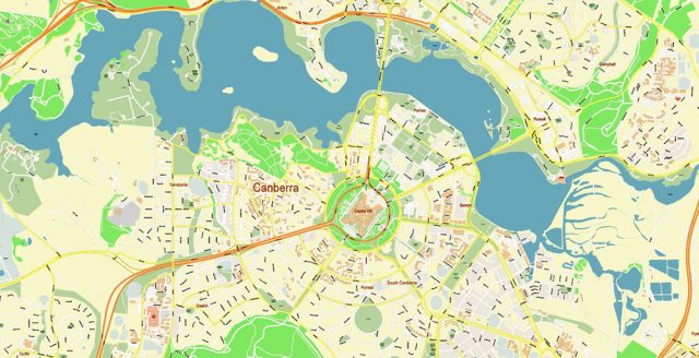 Canberra Australia Map Vector Exact High Detailed City Plan editable ...