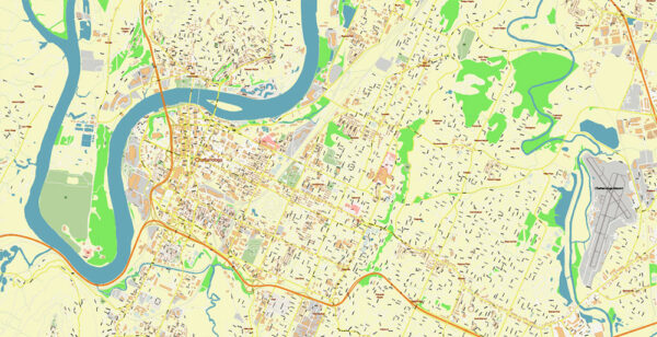 Chattanooga Tennessee US PDF Vector Map: Exact High Detailed City Plan ...