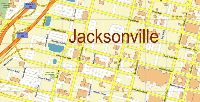 Jacksonville Florida US City Vector Map PDF: Exact High Detailed Urban ...