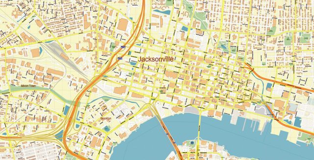 Jacksonville Florida US City Vector Map PDF: Exact High Detailed Urban ...