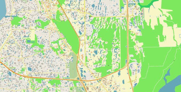 Jacksonville Florida US City Vector Map Exact High Detailed Urban Plan ...