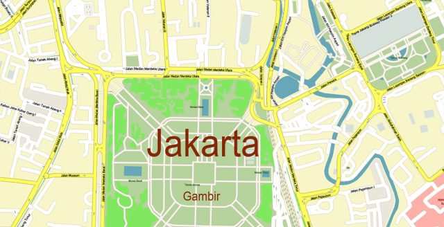 Jakarta Indonesia PDF Vector Map: Exact High Detailed City Plan ...