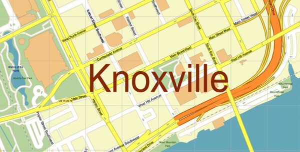 Knoxville + Oak Ridge Tennessee US Map Vector Exact High Detailed City ...
