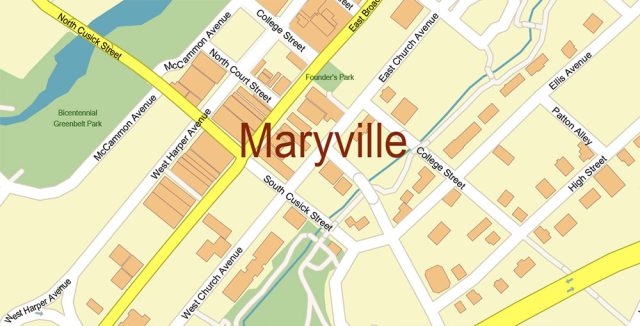 Knoxville + Oak Ridge Tennessee US Map Vector Exact High Detailed City ...