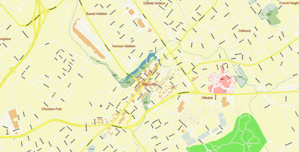 Knoxville + Oak Ridge Tennessee US Map Vector Exact High Detailed City ...