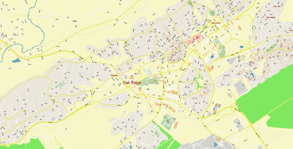 Knoxville + Oak Ridge Tennessee US Map Vector Exact High Detailed City ...